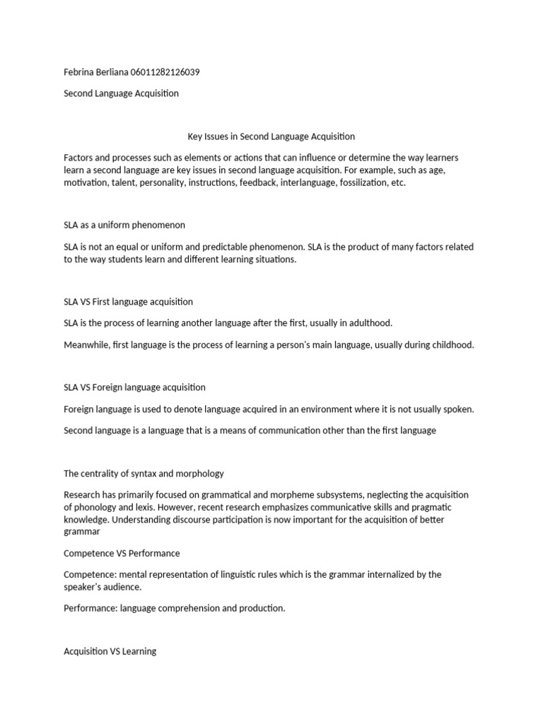 Key Issues in Second Language Acquisition | PDF