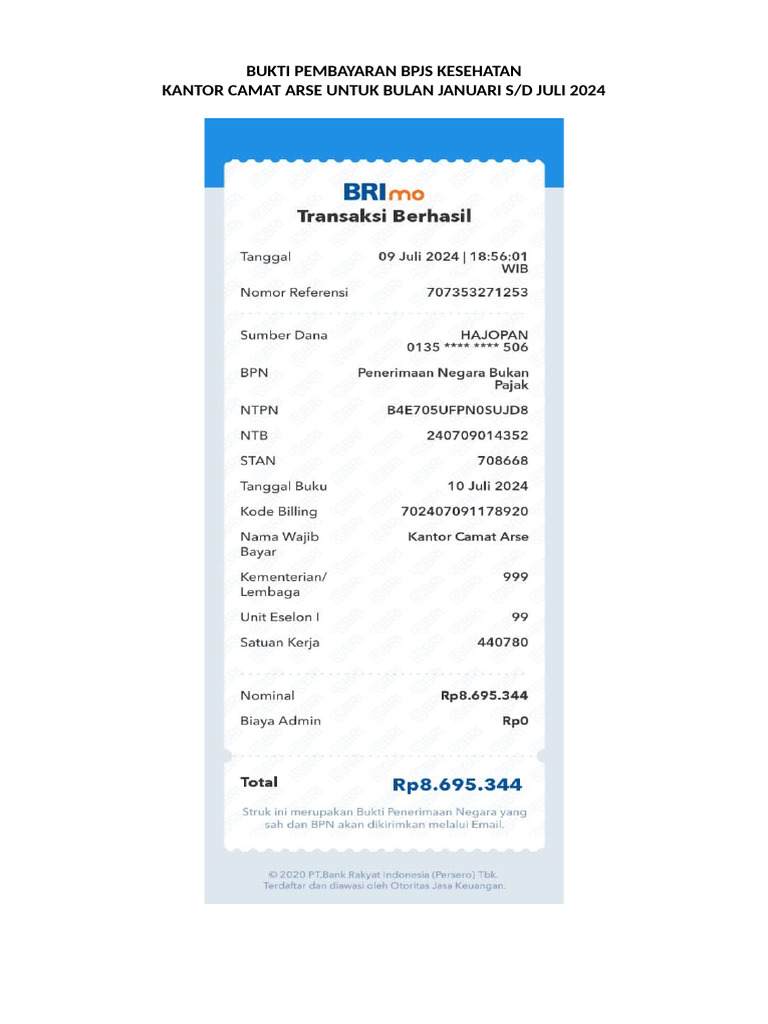 Bukti Pembayaran BPJS Kesehatan | PDF