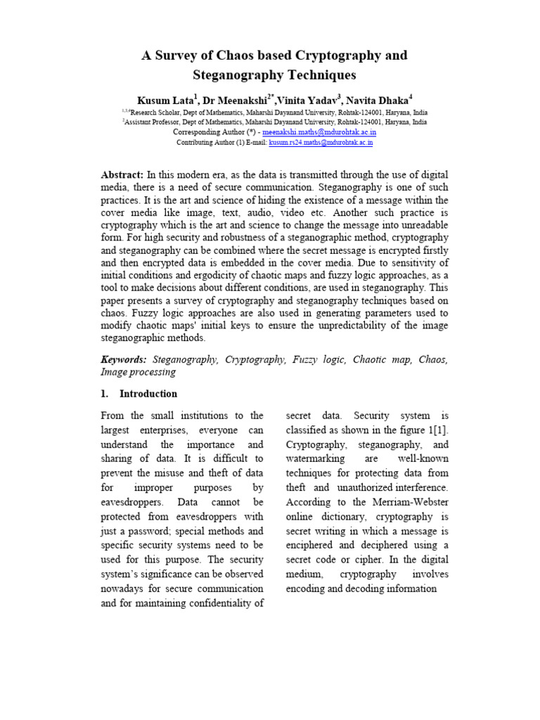 A Survey of Chaos based Cryptography and _Steganography Techniques | PDF | Chaos Theory ...