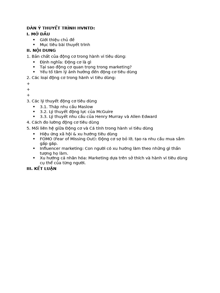 Dàn Ý Thuyết Trình HVNTD | PDF