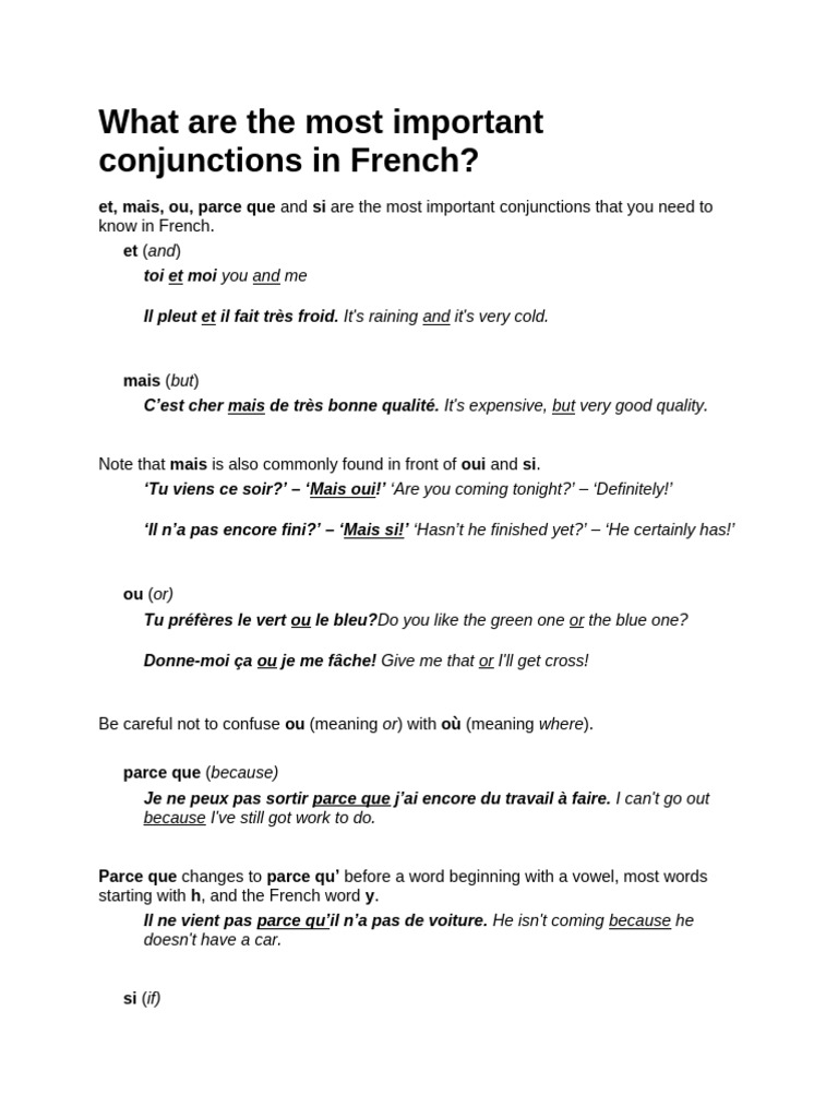 Français - What are the most important conjunctions in French? (sources ...