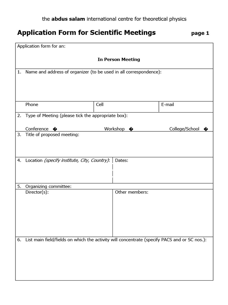 ICTP Scientific Meeting Application Form | PDF