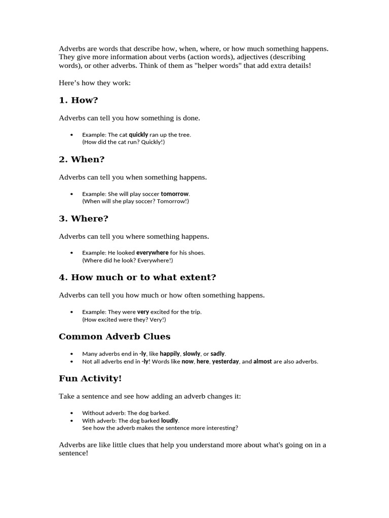 Adverbs are words that describe how | PDF