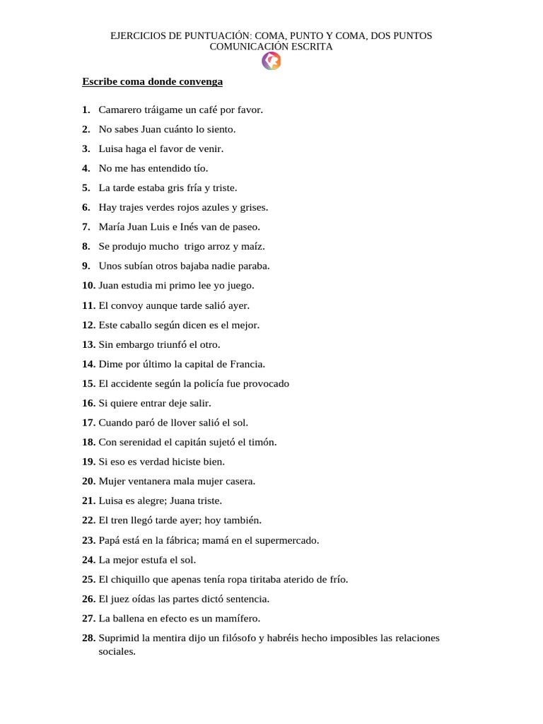Ejercicios de Puntuación en Español | PDF