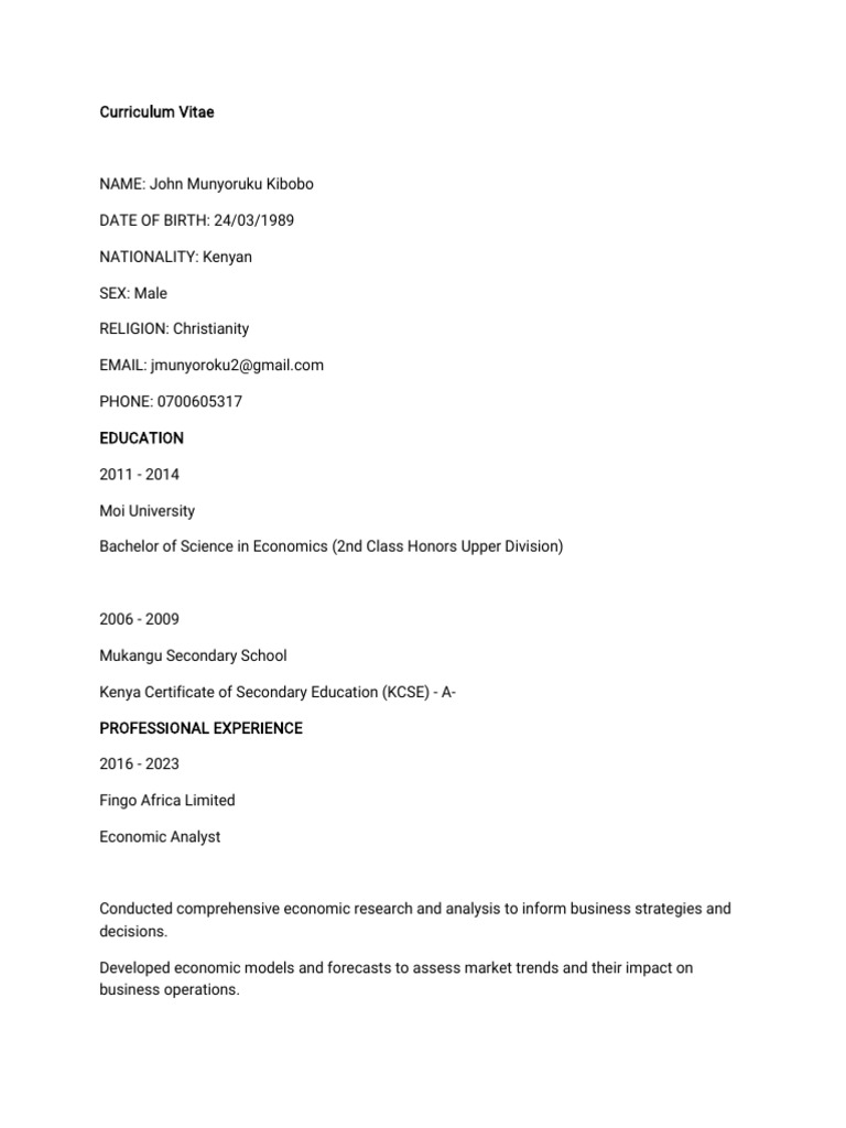 John Kibobo's Economics CV | PDF