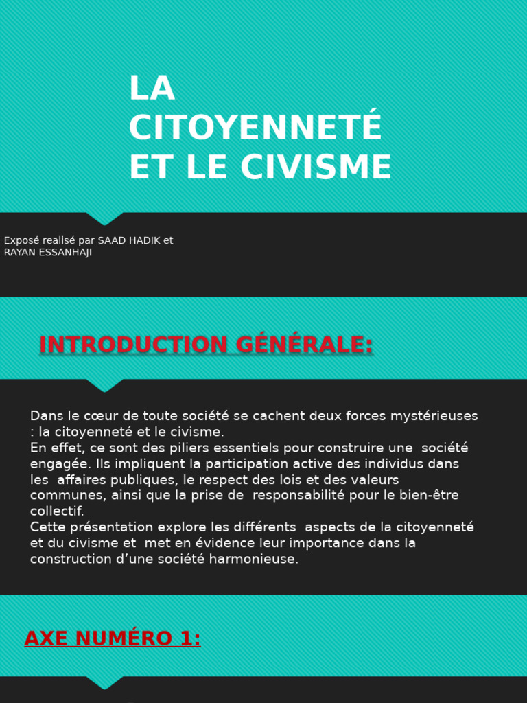Civisme Et Citoyenneté Exposé | PDF | Citoyenneté | Démocratie
