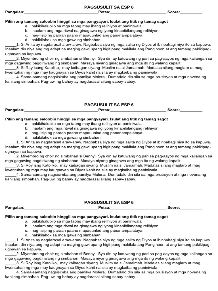 QUIZ Esp 3 | PDF