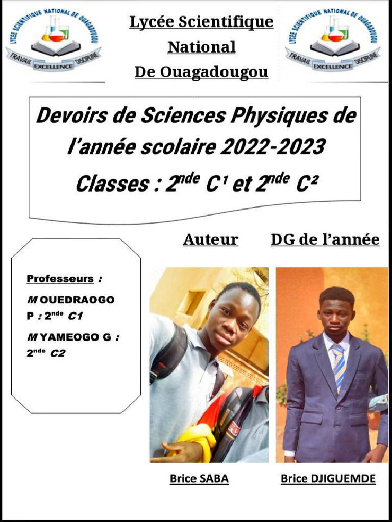 Devoirs de PC LSNO 2nde C - 102336 | PDF