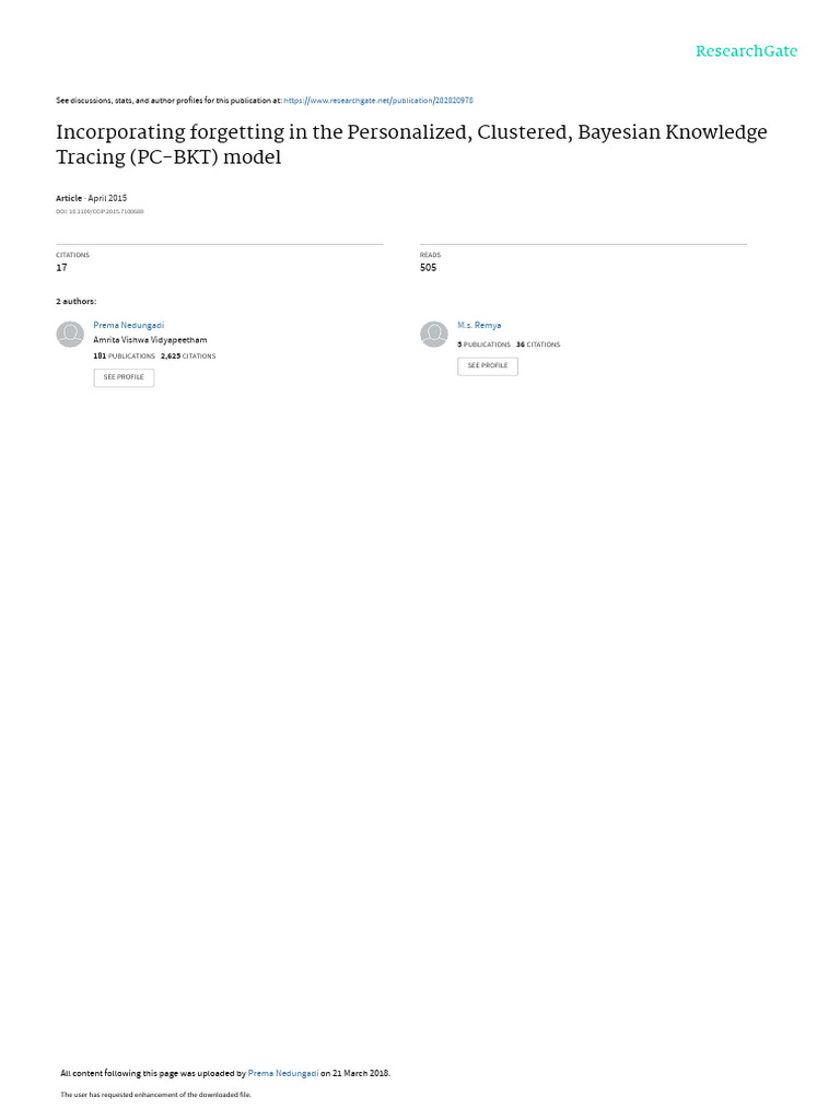IncorporatingForgettinginPC BKTModel | PDF | Educational Technology | Learning