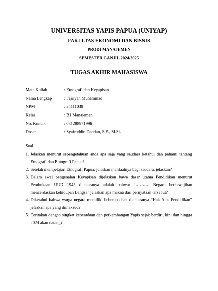 Etnografi Papua dan Peran YAPIS | PDF