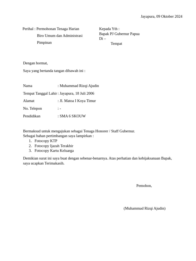 Surat Lamaran Rizky | PDF