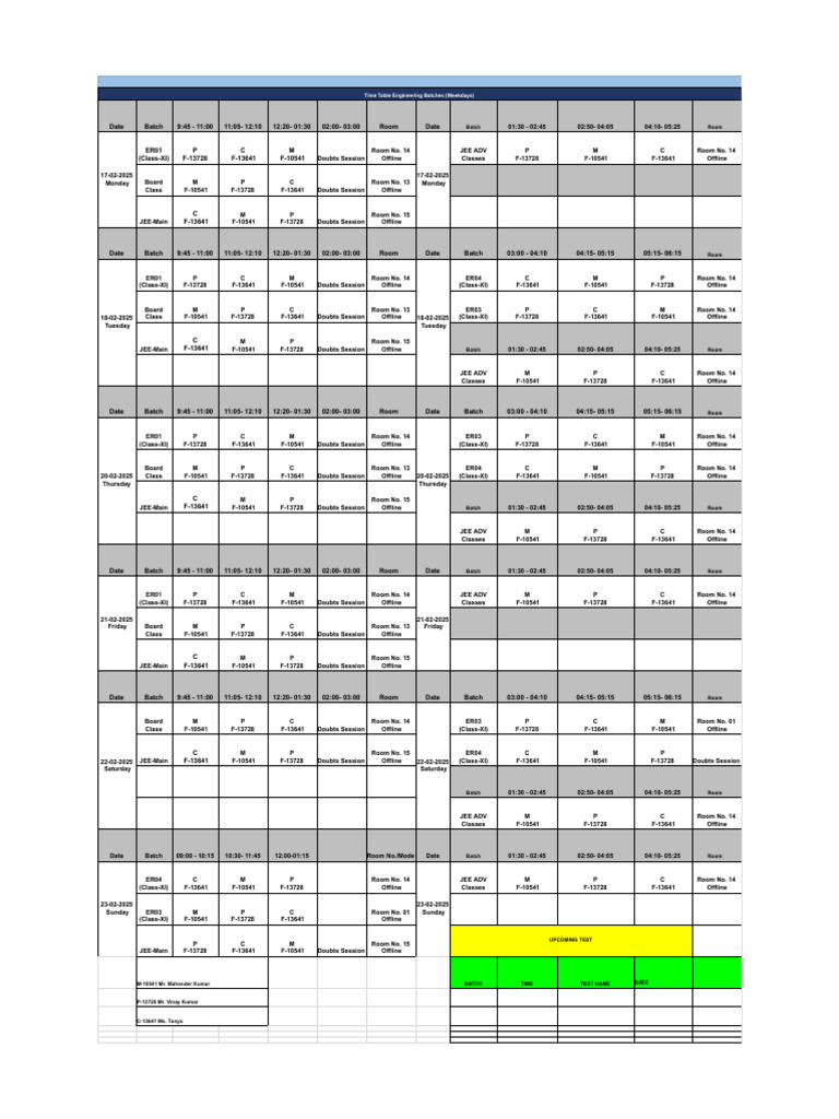 Engineering Class Schedule | PDF