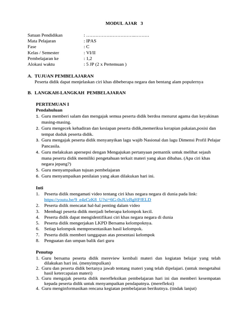 Modul 3 Ipas KLS 6 SMT 2 | PDF