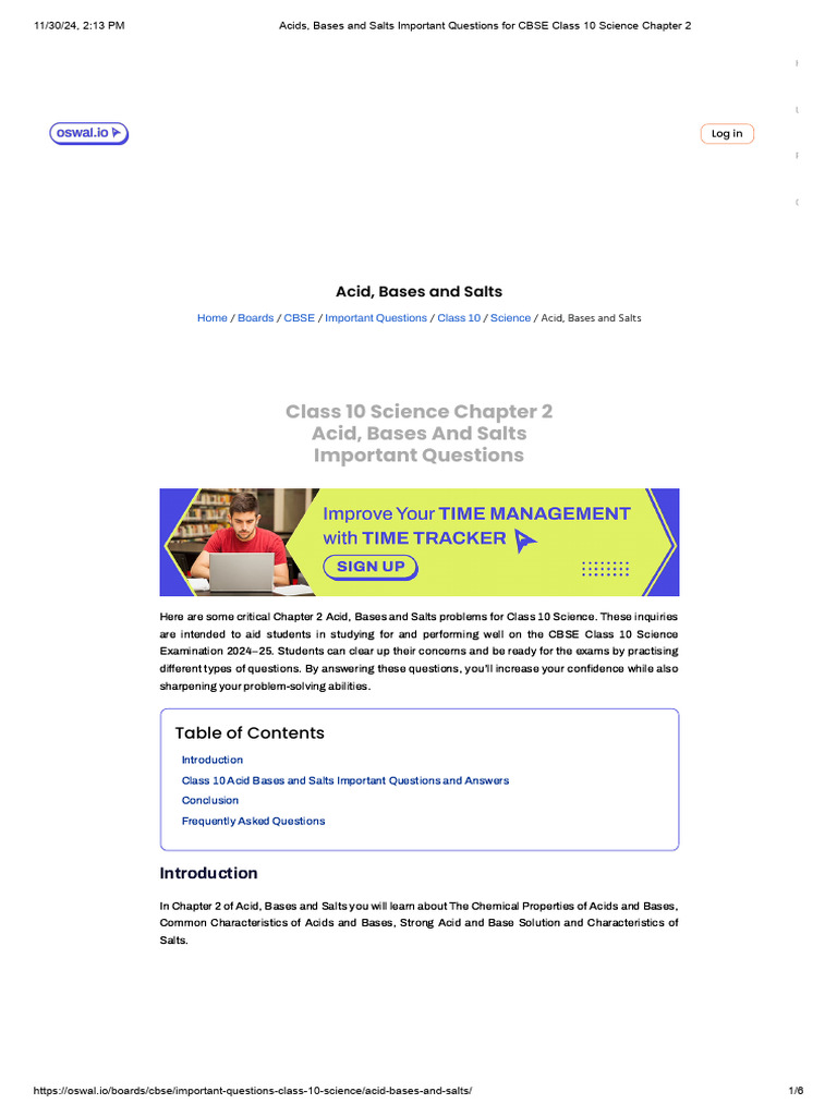 Acids, Bases and Salts Important Questions For CBSE Class 10 Science ...