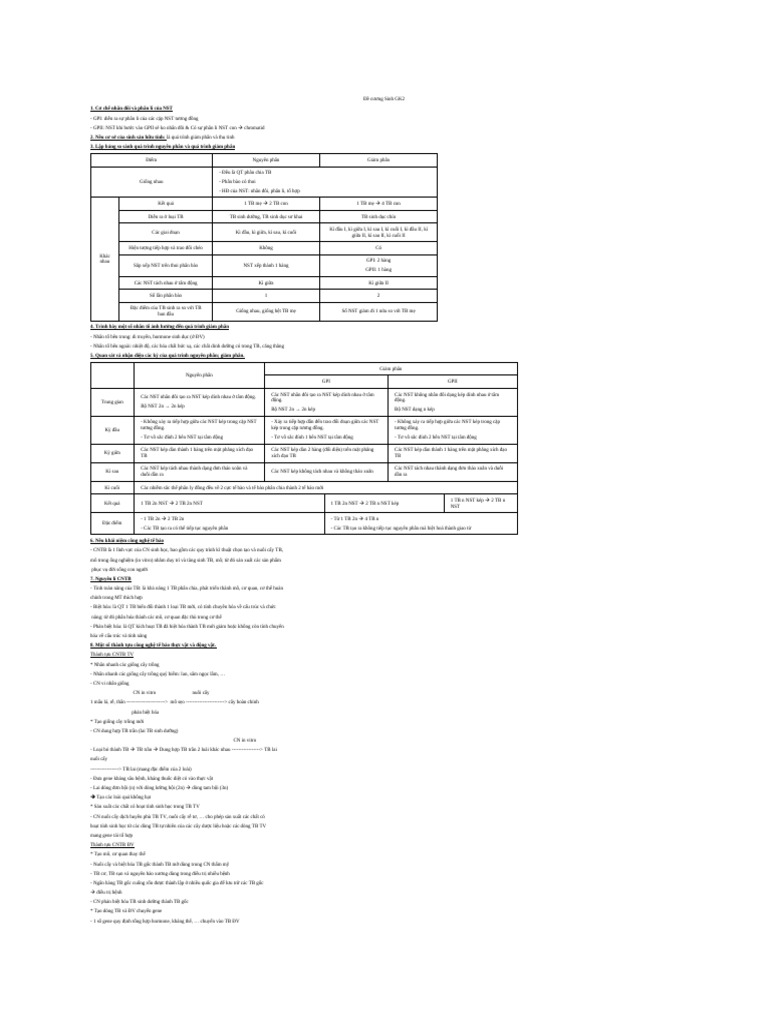 Đáp Án Đề Cương Sinh GK2 | PDF