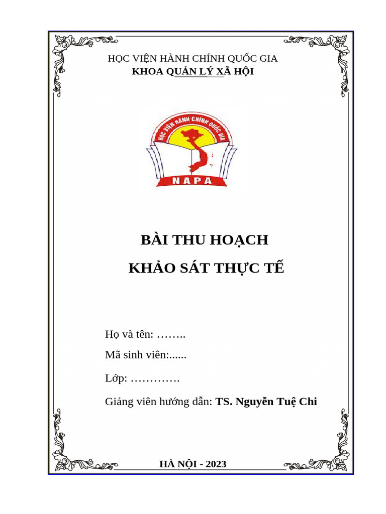 HD KHẢO SÁT THỰC TẾ CHUYÊN NGÀNH VHTT | PDF