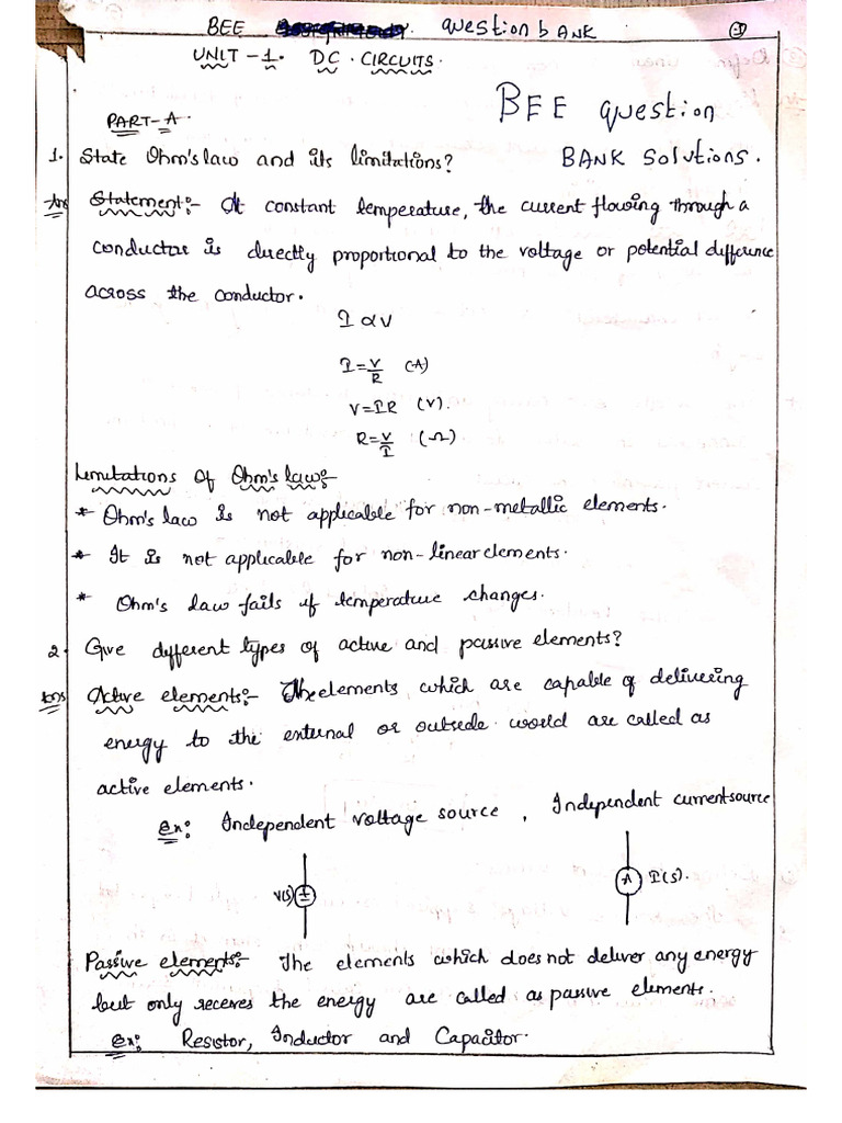 Unit-1 BEE Question Bank Solutions | PDF