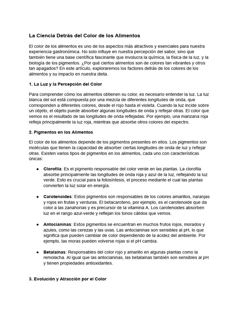 La Ciencia Detrás Del Color De Los Alimentos Pdf Color Alimentos