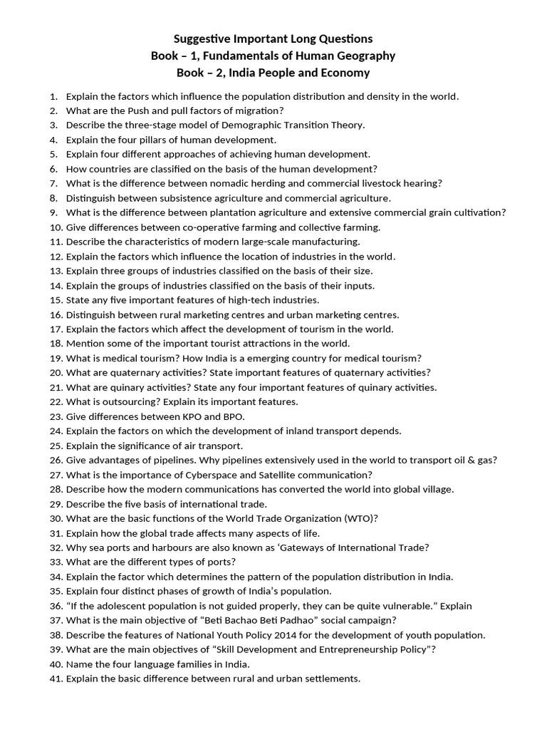 Important Long Questions | PDF | Agriculture | Transport