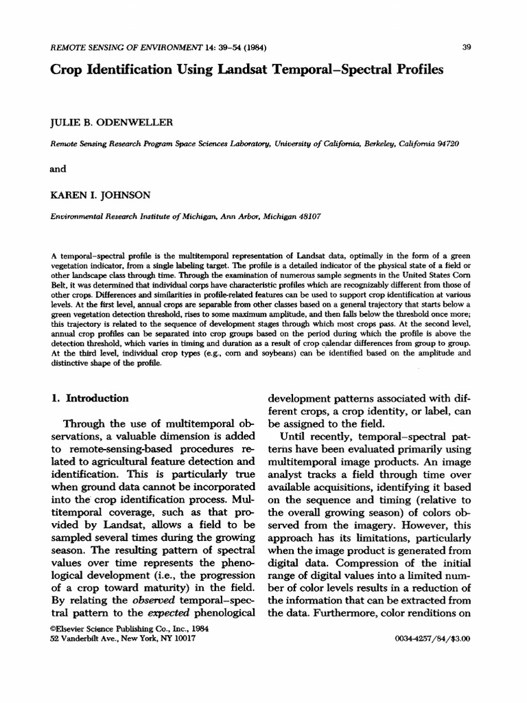 Crop Identification Using Landsat Temporal-Spectral Profiles | PDF ...