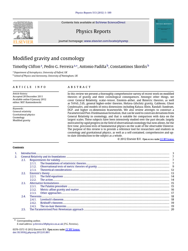 Review - 2012 - Modified Gravity and Cosmology | PDF | General ...