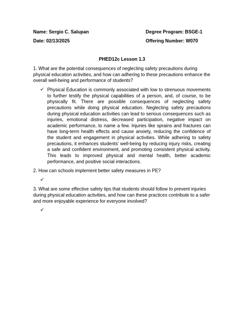 PHED 12 ACTIVITY | PDF