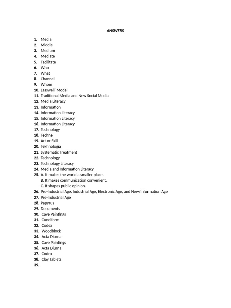 Answers for Reviewer in 3rd Quarter Media Information Literacy | PDF