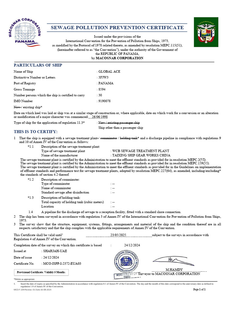 23.intern Sewage Polln Prevn Cert | PDF | Effluent | Sewage