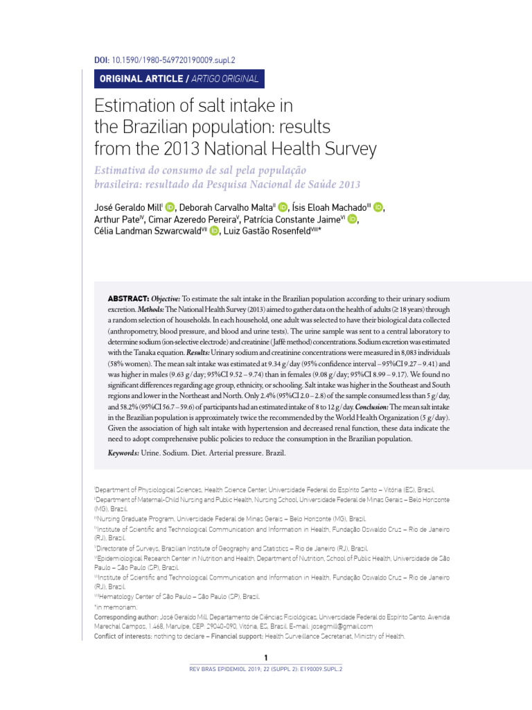 Estimation of Salt Intake Brazil | PDF | Hypertension | Blood Pressure