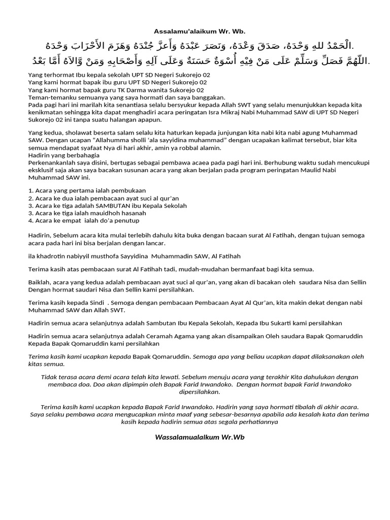 Pembawa Acara Isra' Mi'raj Sekolah Tahun 2025 | PDF