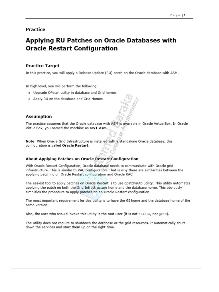 Practice - Applying RU Patches On Oracle Restart | PDF | Zip (File Format) | Computer File