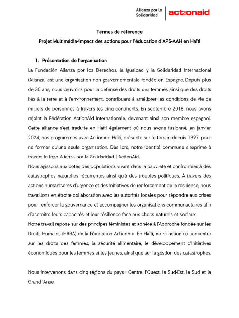 Termes de Reference Documentaire Education 2025 VF | PDF