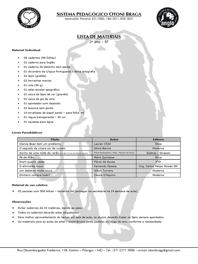 5º Ano - Lista de Materiais (2025) | PDF