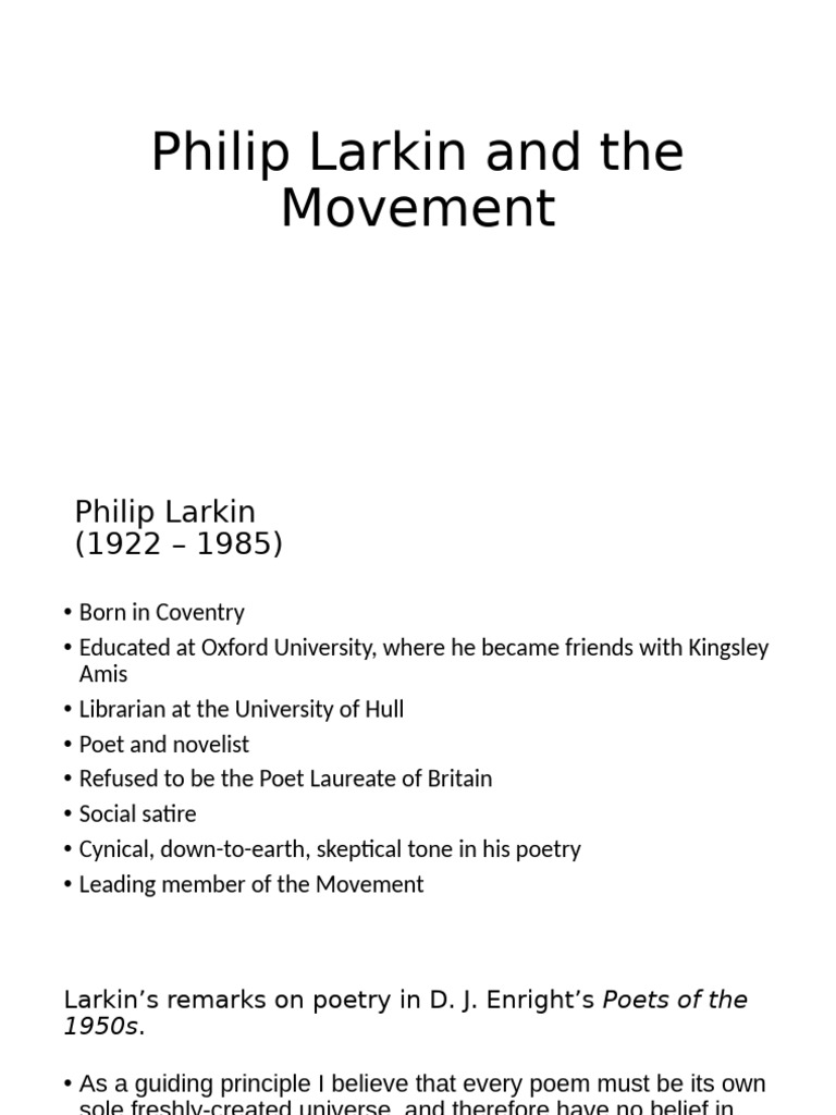 Philip Larkin and The Movement | PDF