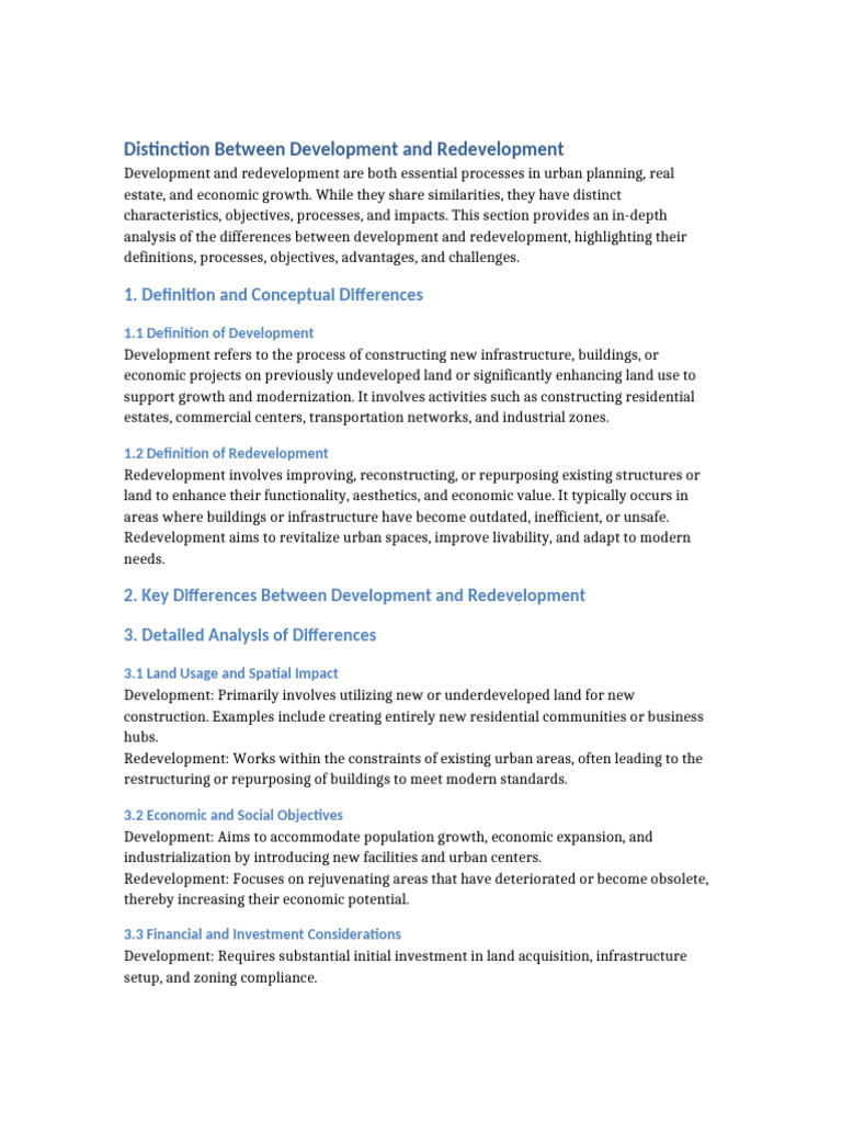 Distinction Between Development and Redevelopment | PDF | Urban Renewal | Infrastructure