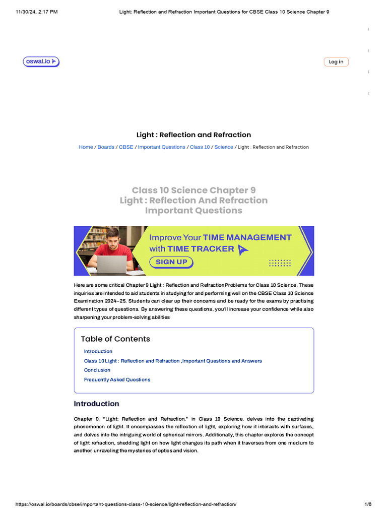 Light Reflection And Refraction Important Questions For Cbse Class 10 Science Chapter 9 Pdf