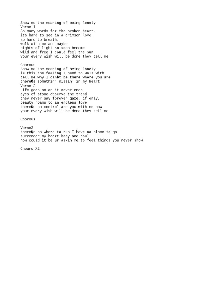 Meaning of Being Lonely Lyrics | PDF