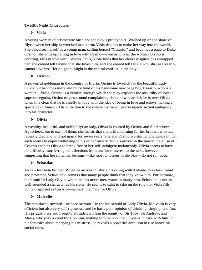 Twelfth Night Characters | PDF | Twelfth Night
