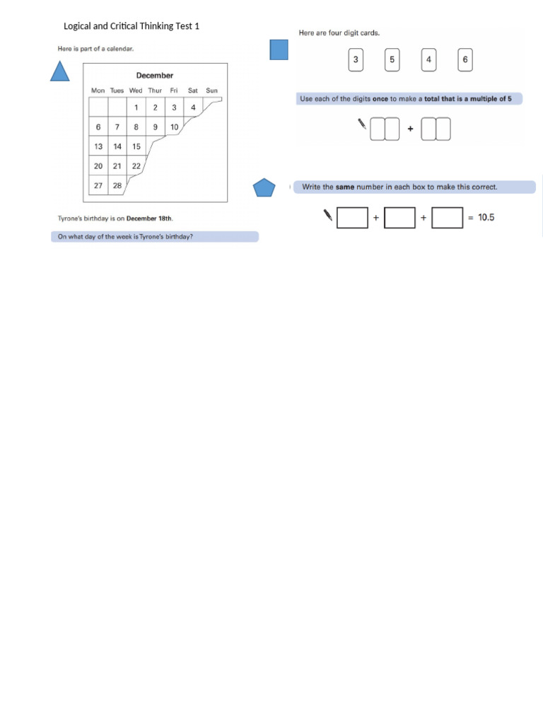 Logical and Critical Thinking Test 1 Yr 5 | PDF