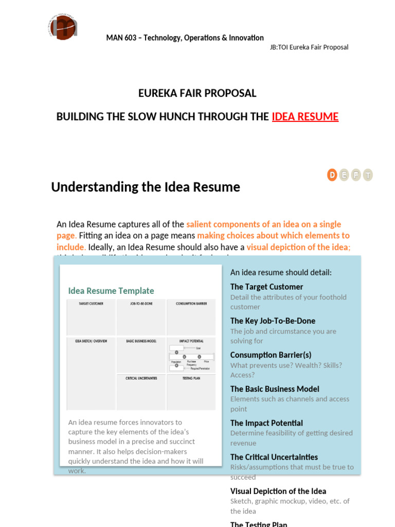 Eureka Fair: Crafting Idea Resumes | PDF