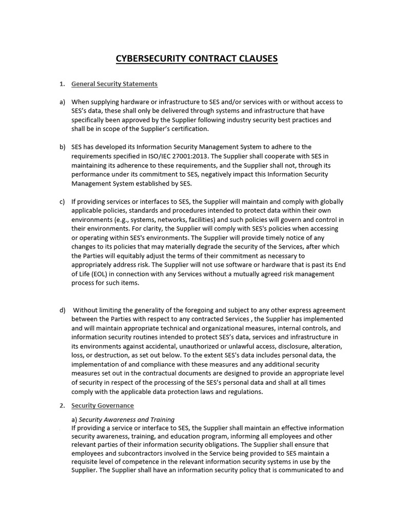 Cybersecurity Contract Clauses Overview | PDF | Information Security ...