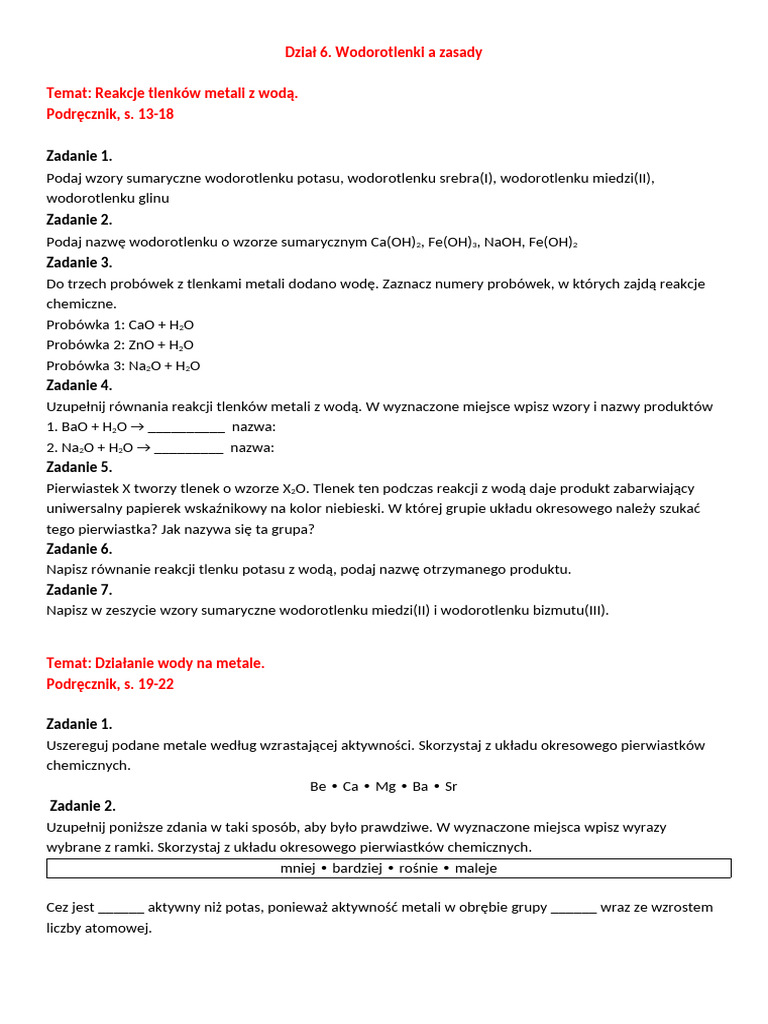 Dział 6 lekcja chemii | PDF