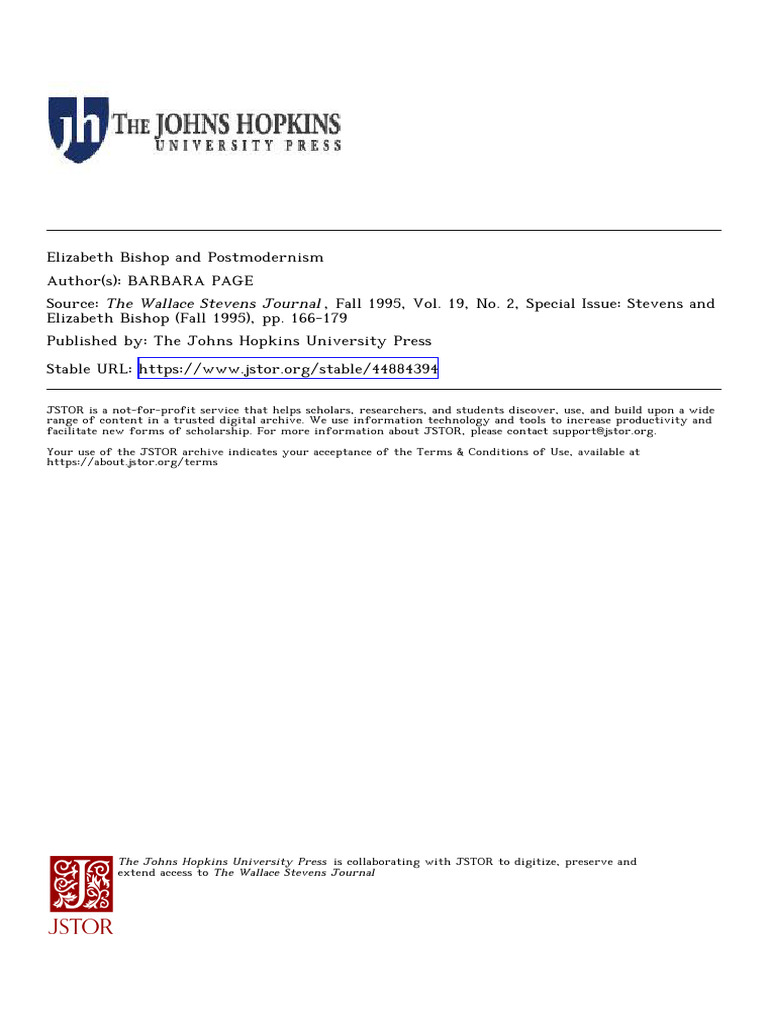 Elizabeth Bishop and Postmodernism | PDF | Modernism | Poetry