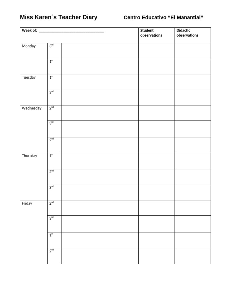 Teacher S Diary Format | PDF