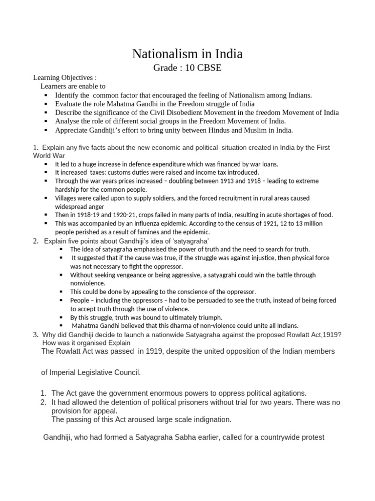 NATIONALISM IN INDIA [ NOTES] | PDF | Mahatma Gandhi | Indian Nationalism