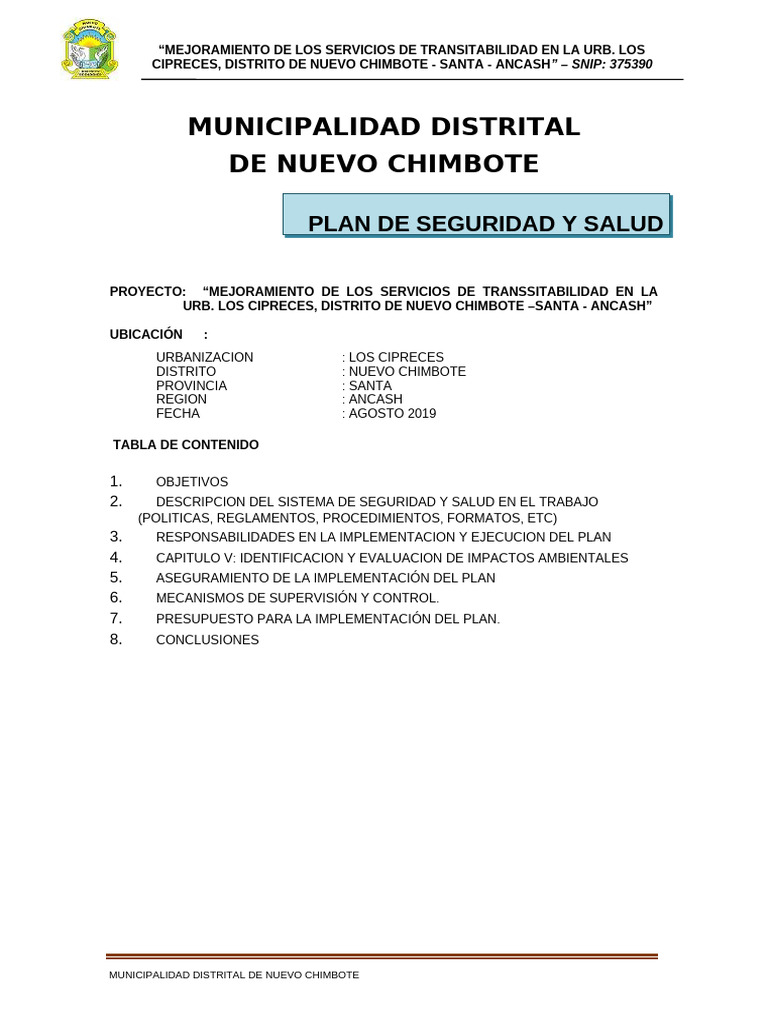 Plan de Seguridad y Salud en Obra Cipreces | PDF | Seguridad y salud ocupacional | Evaluación de ...