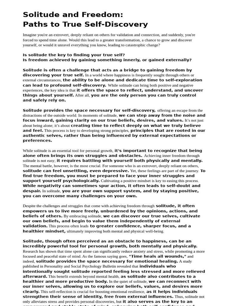 Solitude: The Path to Self-Discovery | PDF | Solitude | Psychological ...