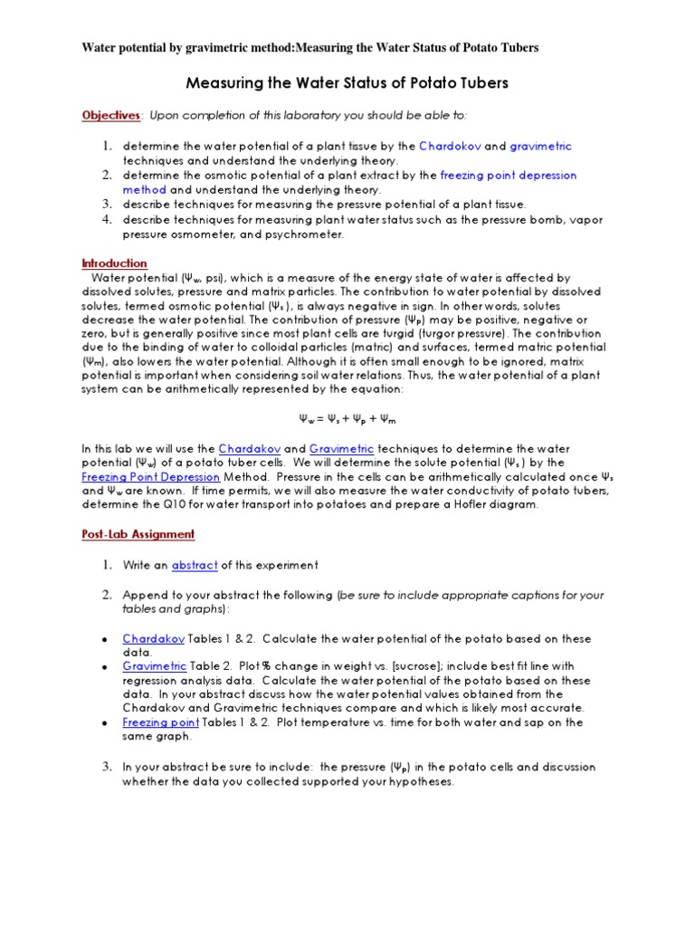 Water Potential of Potato Tubers | PDF | Physical Quantities | Physical ...