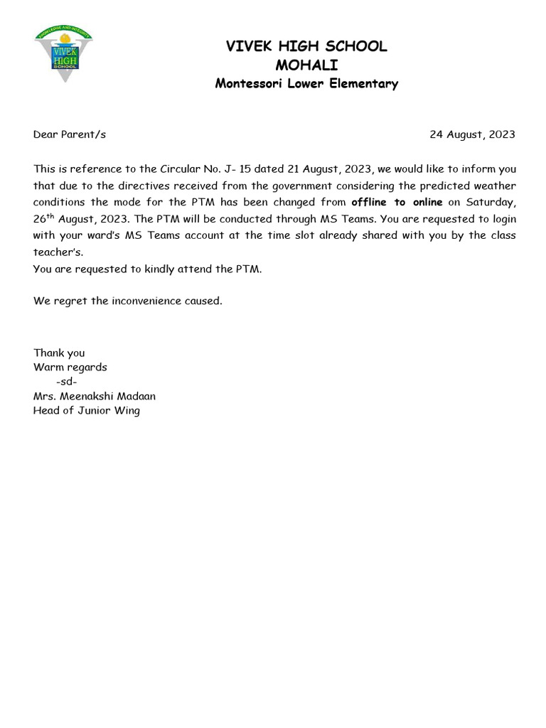 Online PTM Notification for Parents | PDF