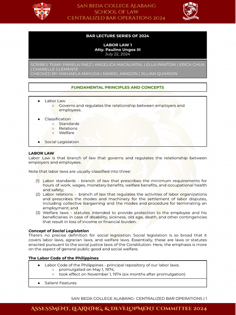 Labor Law Fundamentals by Paulino Ungos III | PDF | Employment | Labour Law